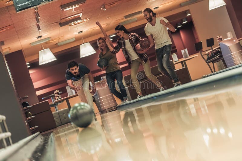 Friends playing bowling stock image. Image of ball, laugh - 100980069