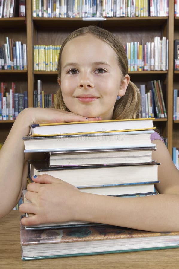Happy Young Girl with Books Stock Image - Image of childhood ...