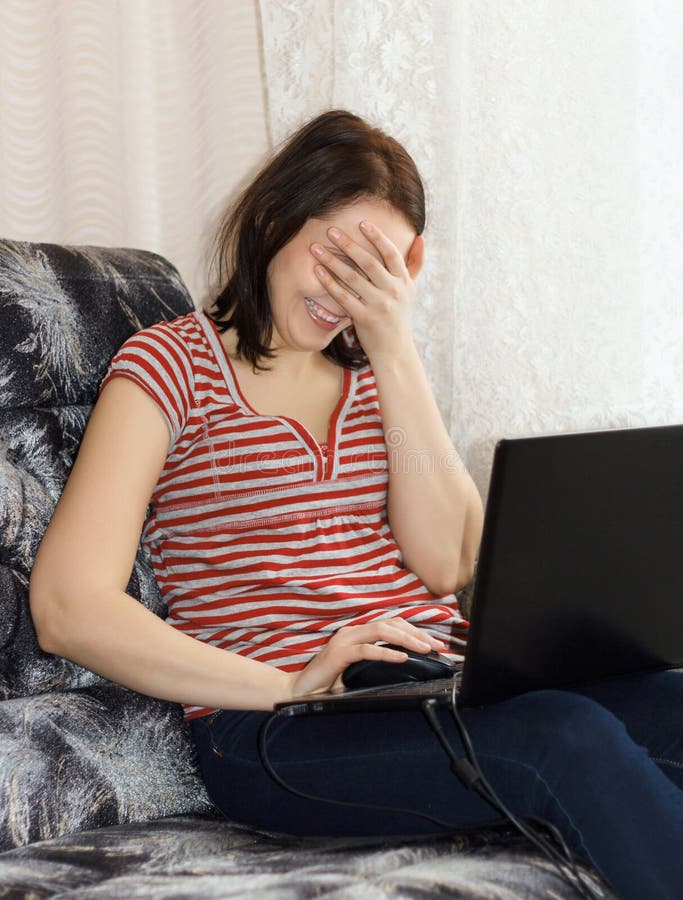 Happy Young Girl Browsering Web Stock Photo - Image of adulte, indoor ...