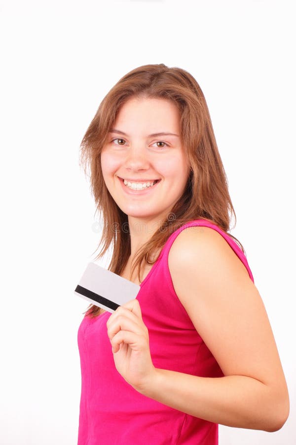Happy Young Girl with Credit Card Stock Image - Image of expressive ...