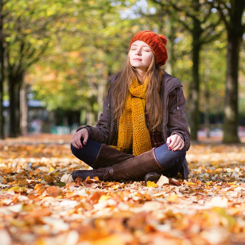 Happy Young Girl on a Fall Day Stock Photo - Image of outdoors, orange ...