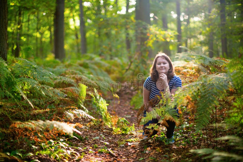 Happy Young Girl in Forest on a Fall Day Stock Photo - Image of summer ...
