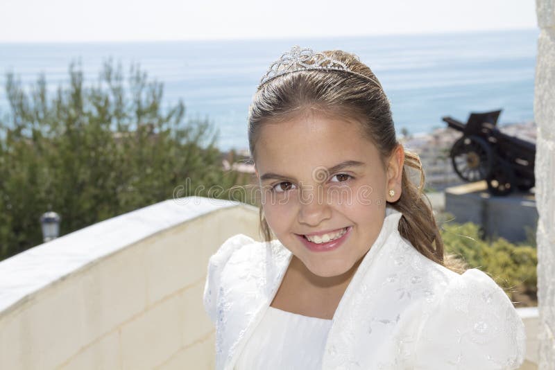 Happy Young Girl in Her First Communion Stock Photo - Image of child ...