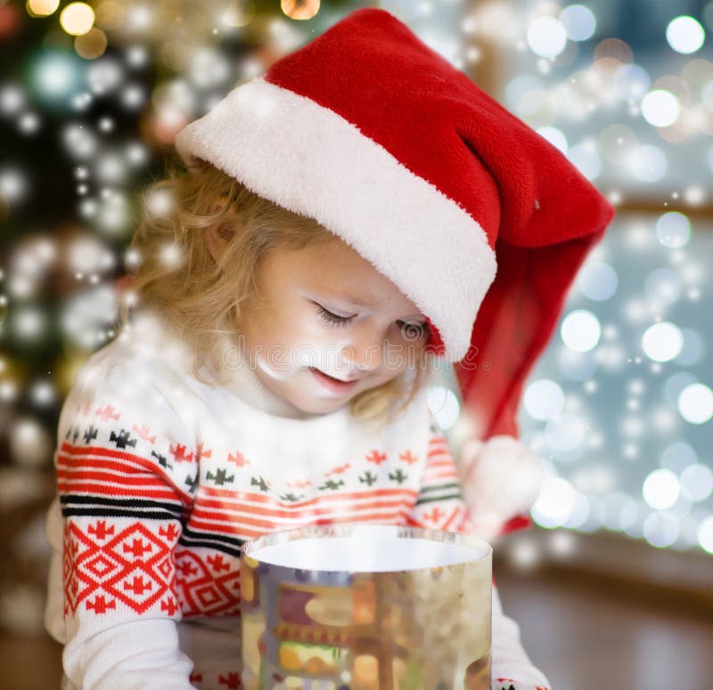 Happy Young Girl Opening a Gift Box Stock Photo - Image of happiness ...