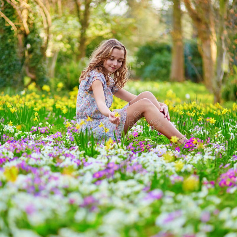 Happy Young Girl in Park on a Spring Day Stock Image - Image of square ...