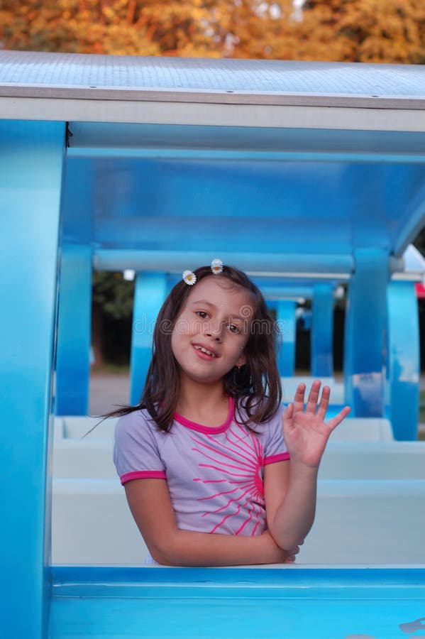 Happy young girl waving stock image. Image of smiling - 2949917
