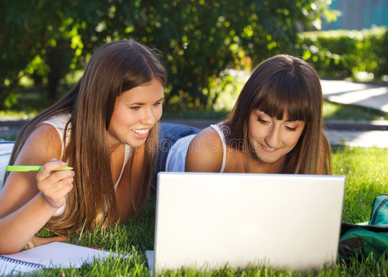 Computer Girls stock photo. Image of friend, teenager, student - 163044