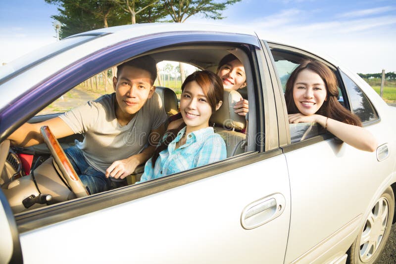 Happy Young Group Having Fun in the Car Stock Photo - Image of girl ...