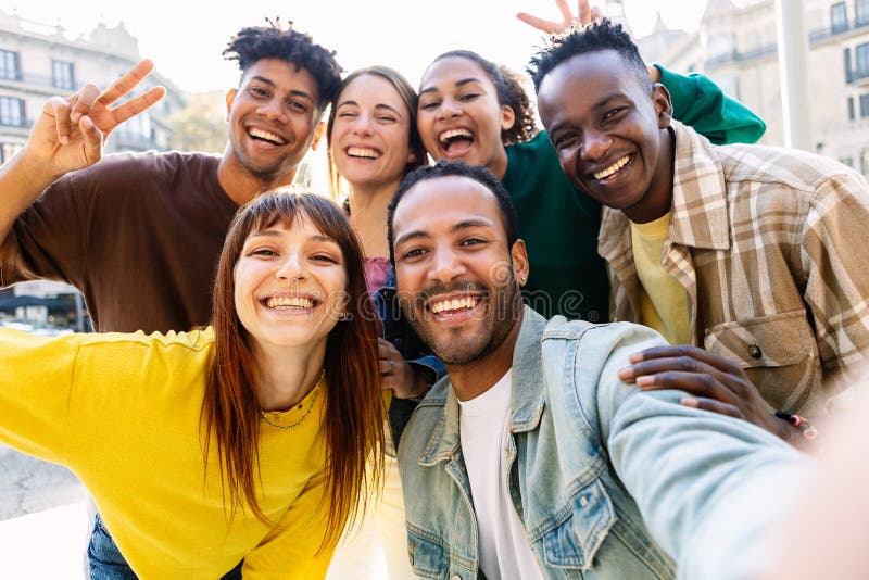 Happy Young Group Of Multiracial Best Friends Having Fun Together