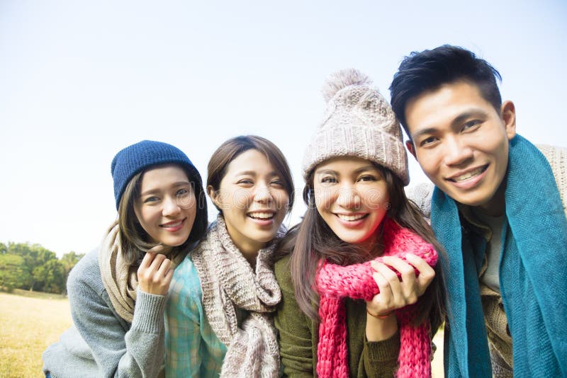 Happy Young Group with Winter Wear Stock Photo - Image of cheerful ...