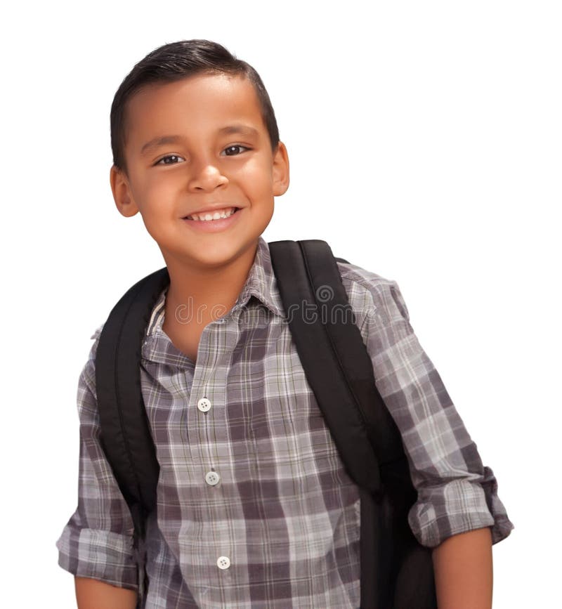 Happy Young Hispanic School Boy Wearing Backpack Isolated on a White ...
