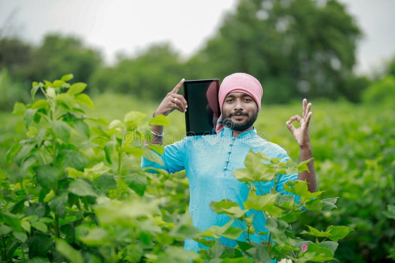Happy Young Indian Farmer Using Smart Phone Stock Image - Image of ...
