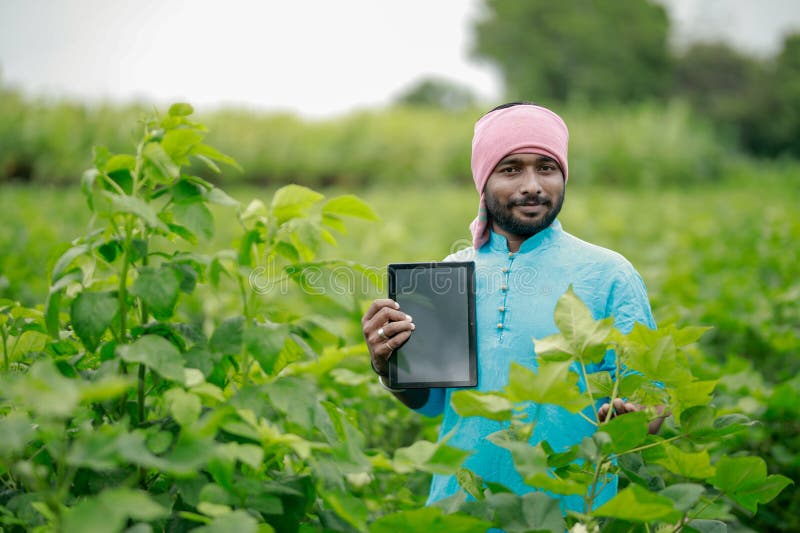 Happy Young Indian Farmer Using Smart Phone Stock Photo - Image of ...