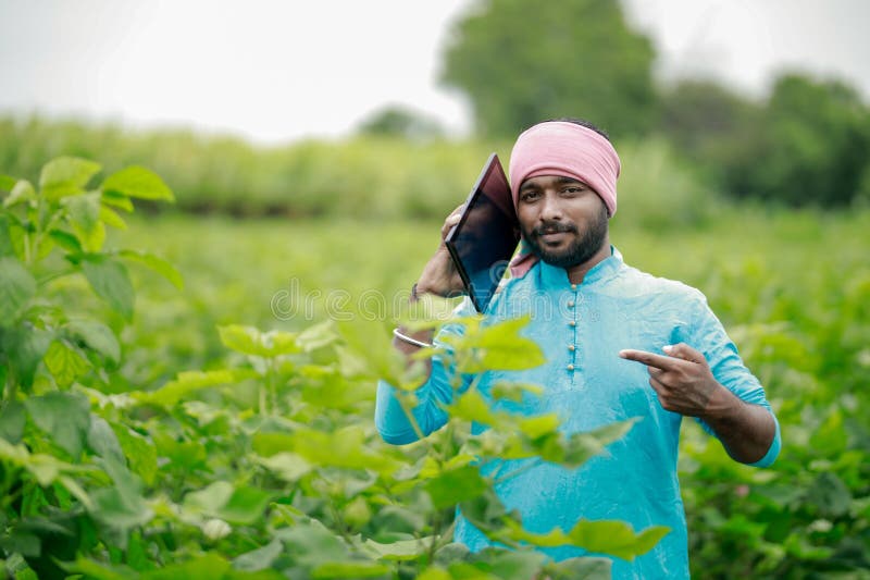 Happy Young Indian Farmer Using Smart Phone Stock Image - Image of ...