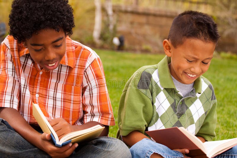 Happy Young Kids Smiling and Reading. Stock Image - Image of cute ...