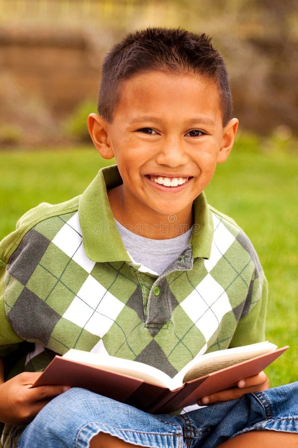 Happy Young Kids Smiling and Reading. Stock Image - Image of learning ...