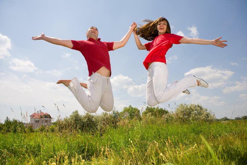 Jump for joy stock image. Image of skyline, silhouette - 1099853