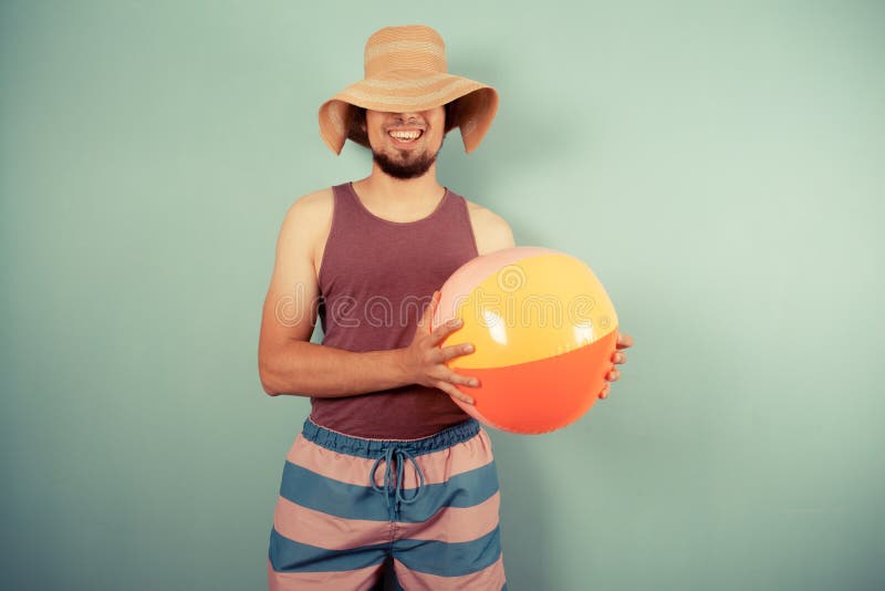 Happy Young Man Beach Ball Sun Hat Stock Photos - Free & Royalty-Free ...