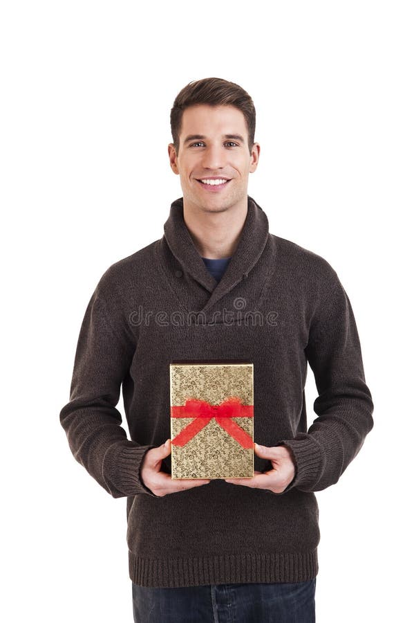 Happy Young Man Carries Present Stock Image - Image of party, glad ...
