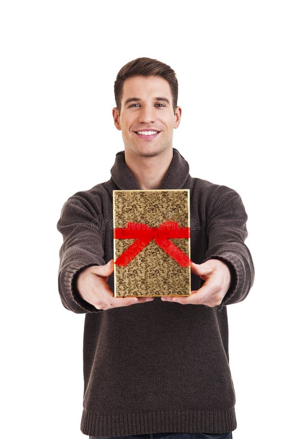 Happy Young Man Carries Present Stock Photo - Image of holiday, cute ...