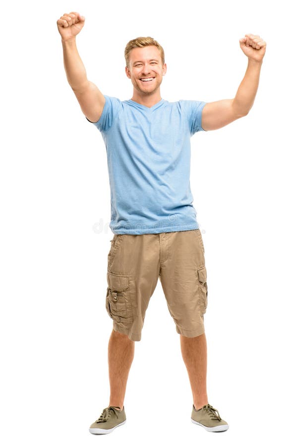 Happy Young Man Celebrating Success Isolated on White Stock Image ...