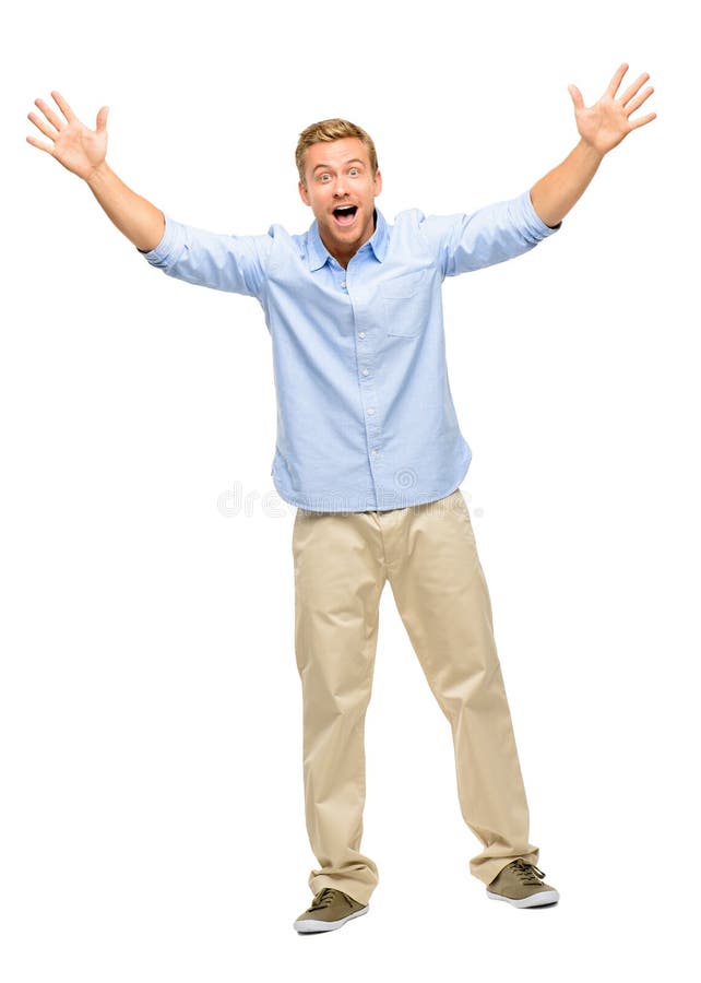 Happy Young Man Celebrating Success on White Background Stock Photo ...