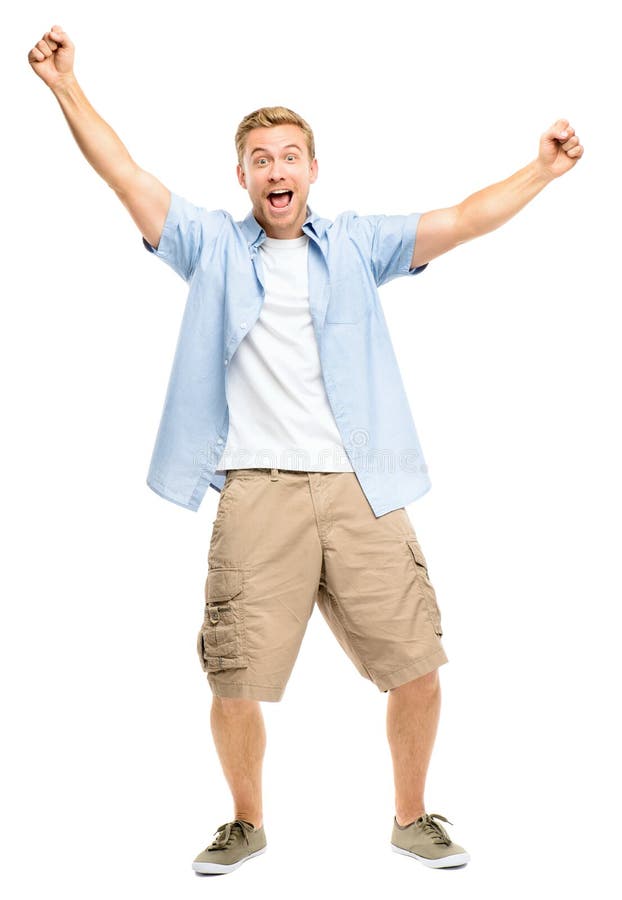 Happy Young Man Celebrating Success on White Background Stock Photo ...