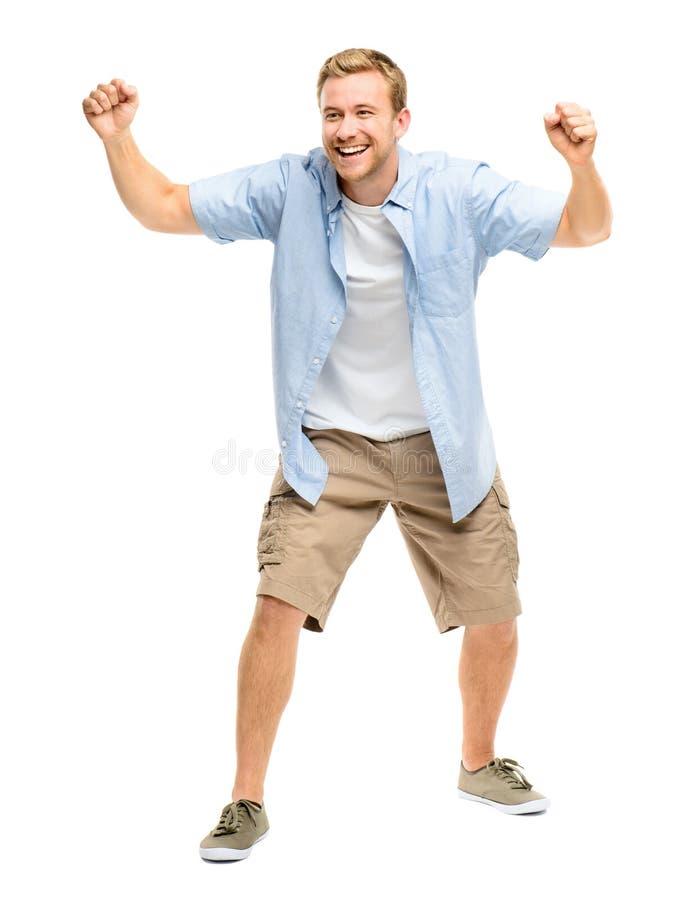 Happy Young Man Celebrating Success on White Background Stock Photo ...