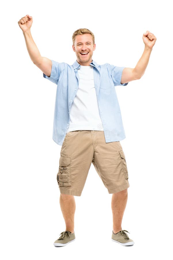 Happy Young Man Celebrating Success on White Background Stock Photo ...