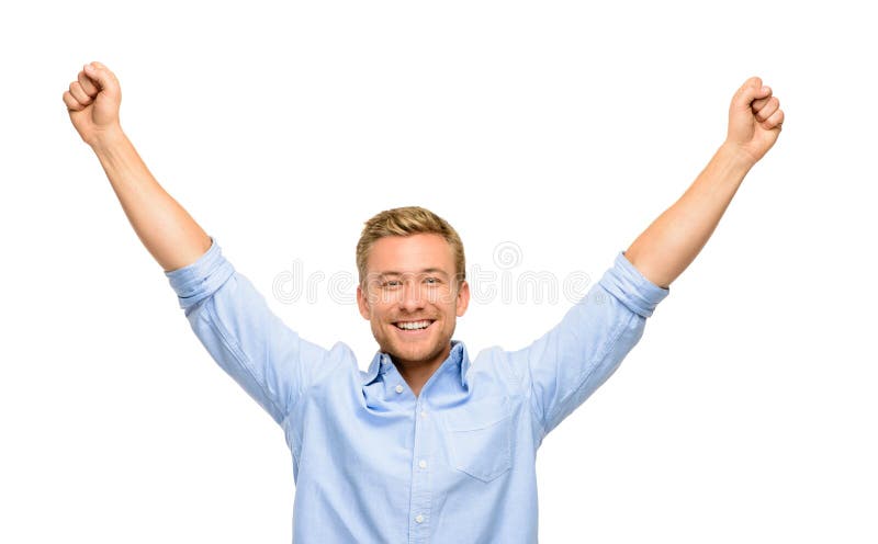 Happy Young Man Celebrating Success on White Background Stock Image ...