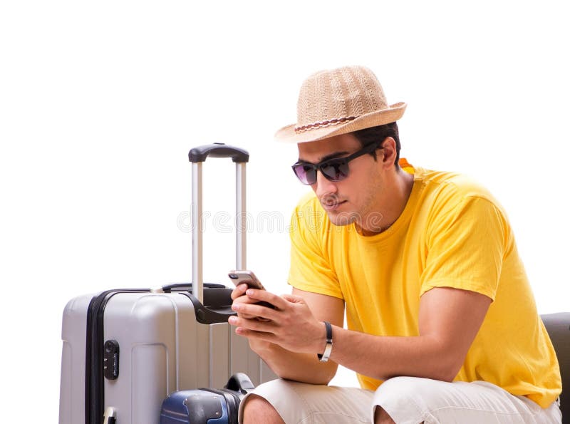 Happy Young Man Going on Summer Vacation Isolated on White Stock Photo ...