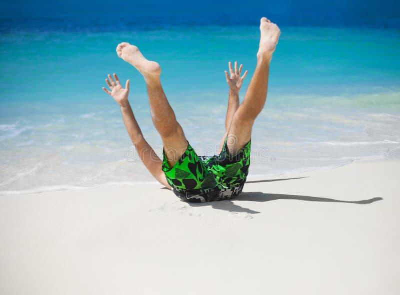 Happy Young Man Having Fun on Tropical Beach Stock Photo - Image of ...
