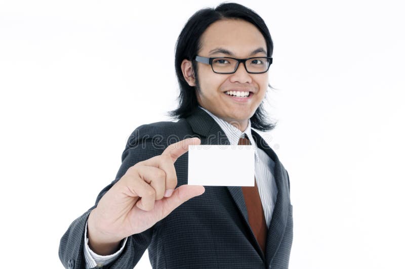 Happy Young Man Holding a Blank Card Stock Image - Image of happy ...