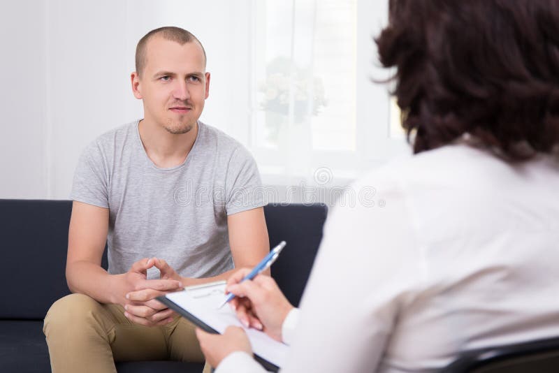 Happy Young Man at Interview in Office Stock Image - Image of boss ...