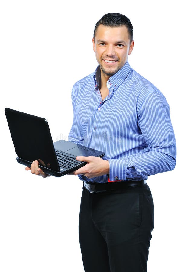 Young Man with Laptop - Isolated on White Stock Photo - Image of laptop ...