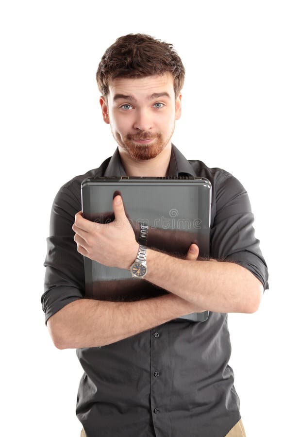 Happy Young Man with Laptop Stock Photo - Image of portrait, typing ...