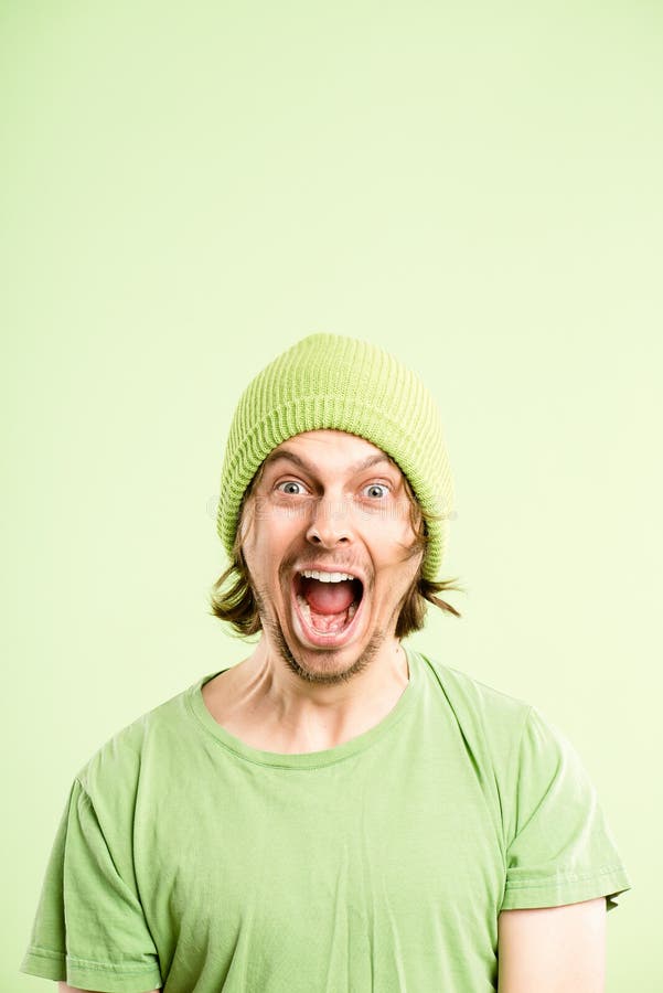 Funny Man Portrait Real People High Definition Green Background Stock ...