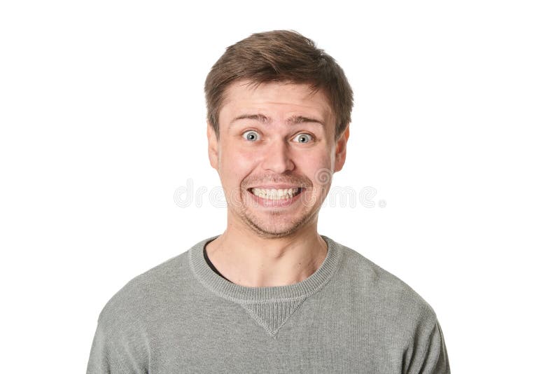 Stressed Young Man With Uncertain Puzzled Expression, On White ...