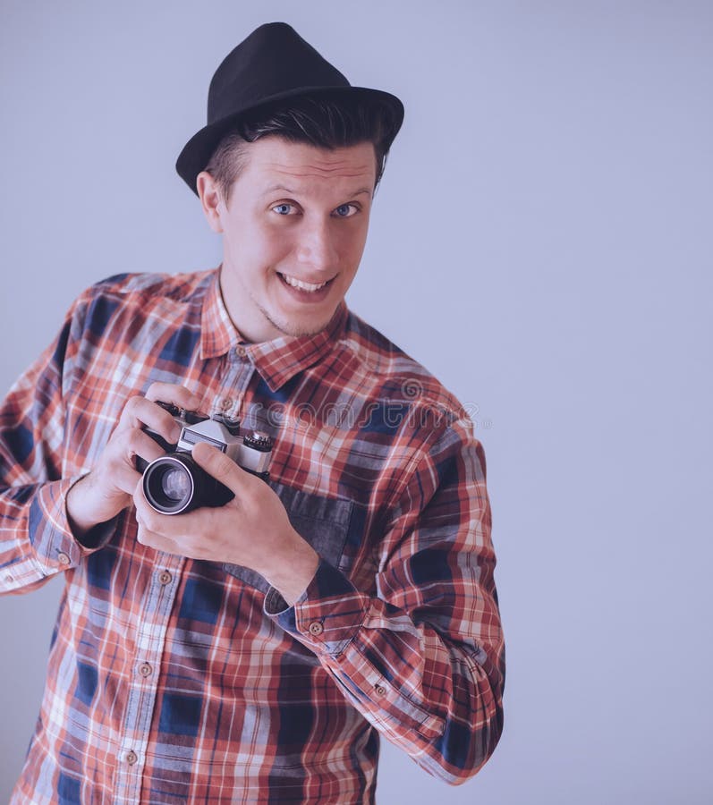 Happy Young Man with Photo Camera Stock Photo - Image of male, model ...