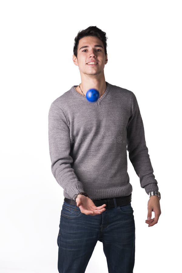 Handsome Young Man Holding Small Ball Smiley Face Stock Photos - Free ...