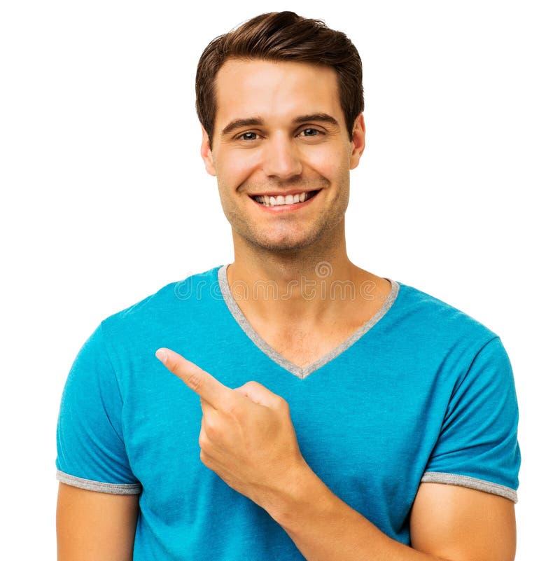 Happy Man Pointing while Looking Away Stock Photo - Image of shot ...
