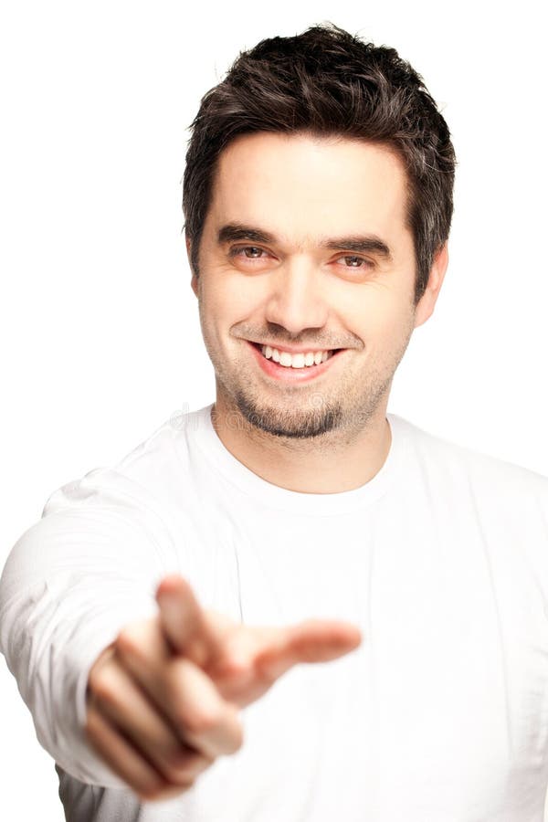 Happy Young Man Pointing at You, White Background Stock Photo - Image ...