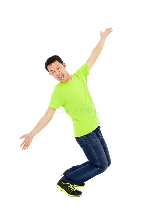 Happy Young Man Raise Hands and Dancing Stock Photo - Image of clothing ...