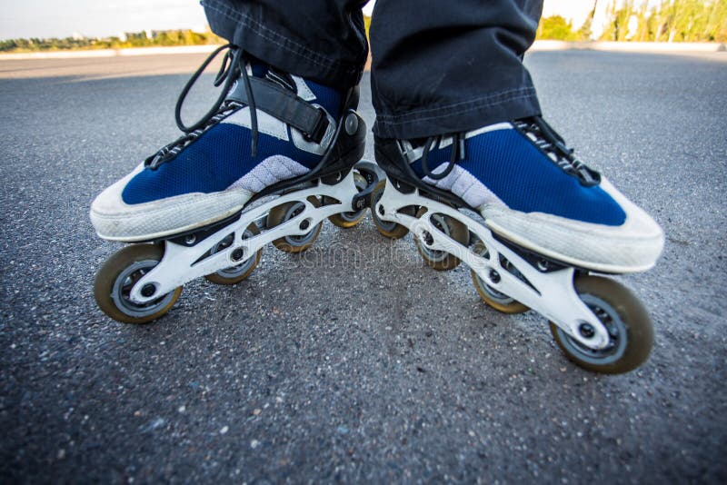 Happy Young Man Rollerblading in City Park Stock Photo - Image of ...