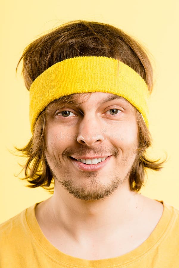 Funny Man Portrait Real People High Definition Yellow Background Stock ...