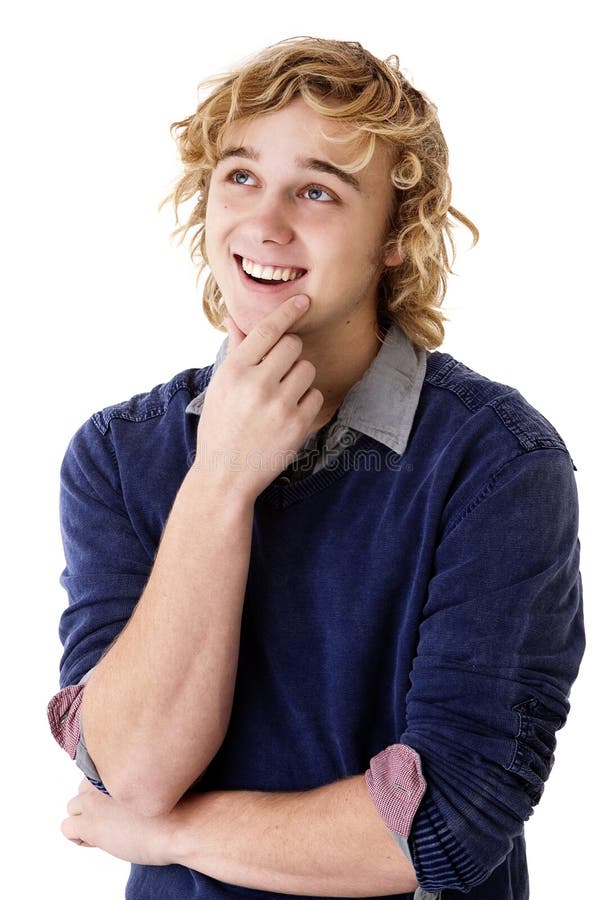 Happy young man thinking stock image. Image of isolated - 25187987