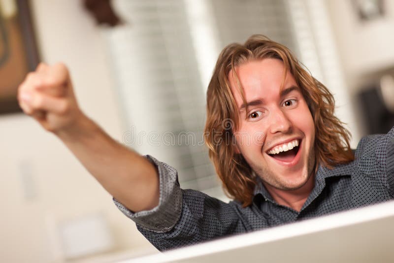 Happy Young Man Using Laptop Computer Stock Image - Image of portable ...