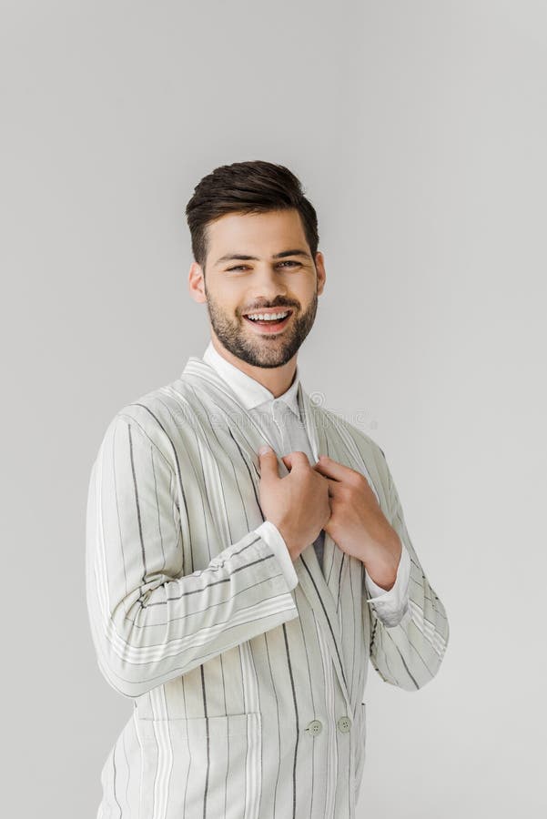 Happy Young Man in Vintage Striped Jacket Stock Image - Image of shirt ...