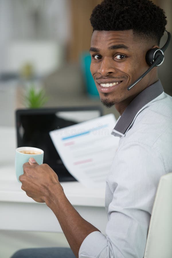 Happy Young Man Working in Call Center Stock Image - Image of ...