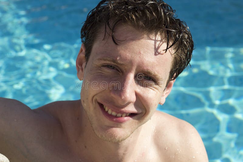 Happy Young Men in the Swimming Pool Stock Photo - Image of relaxation ...